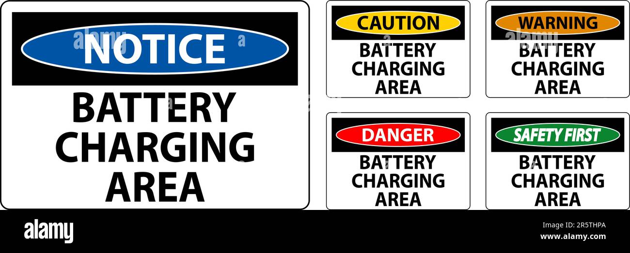 Warning Sign Battery Charging Area On White Background Stock Vector ...