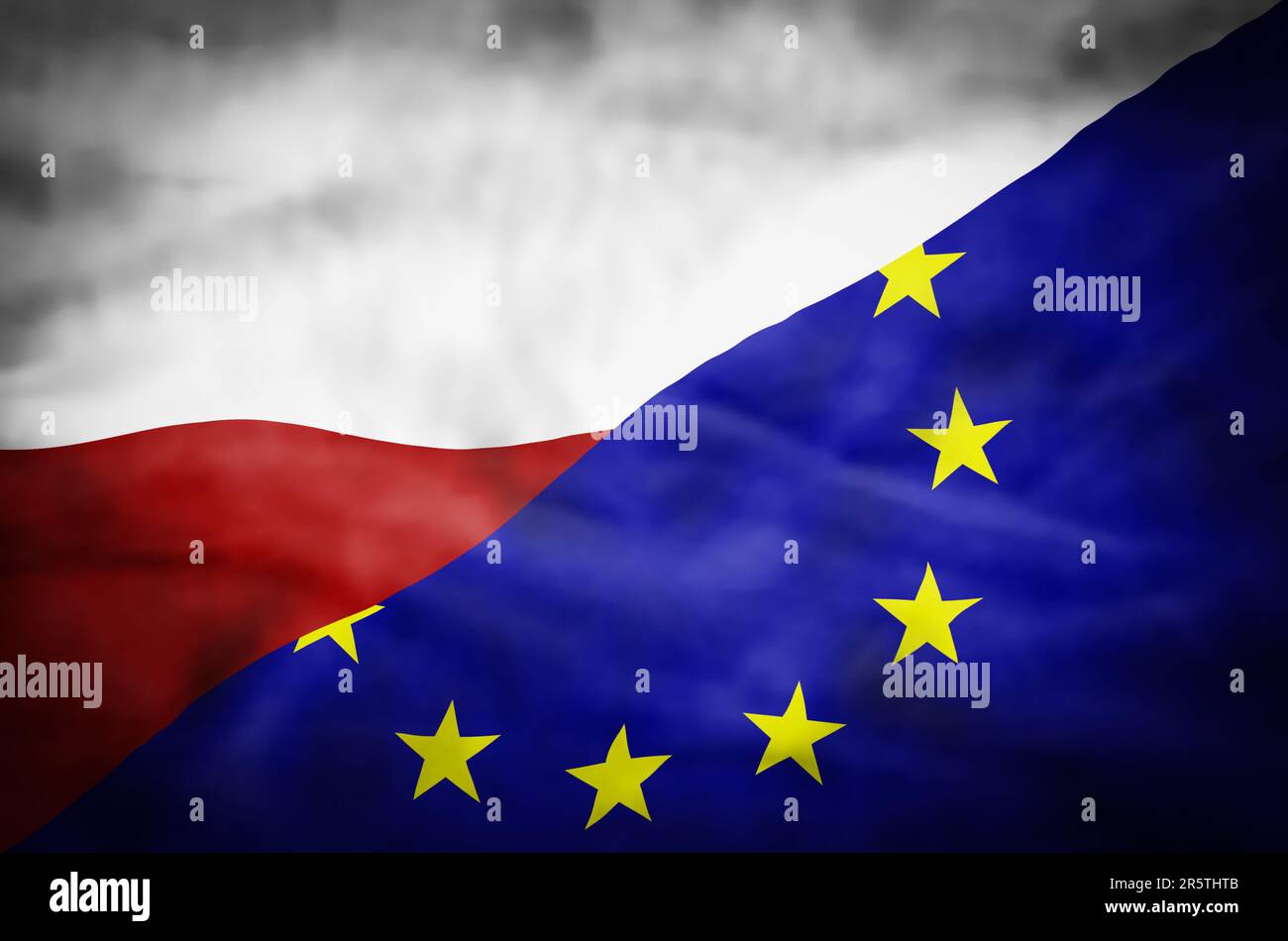Poland and European Union mixed flag. Wavy flag of Poland and European ...