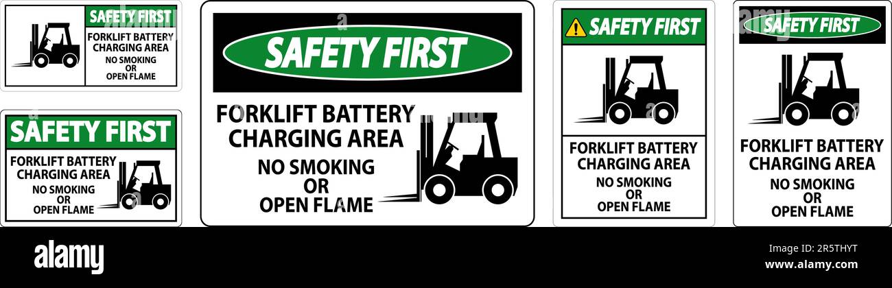 Safety First Sign Forklift Battery Charging Area, No Smoking Or Open ...