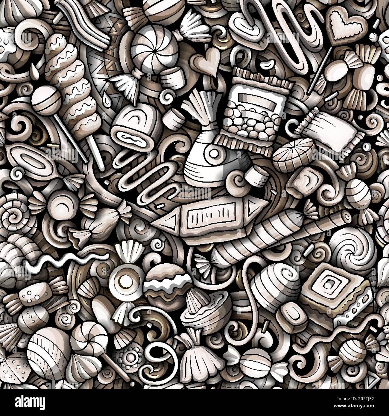 Cartoon doodles Candies seamless pattern. Backdrop with confectionery ...