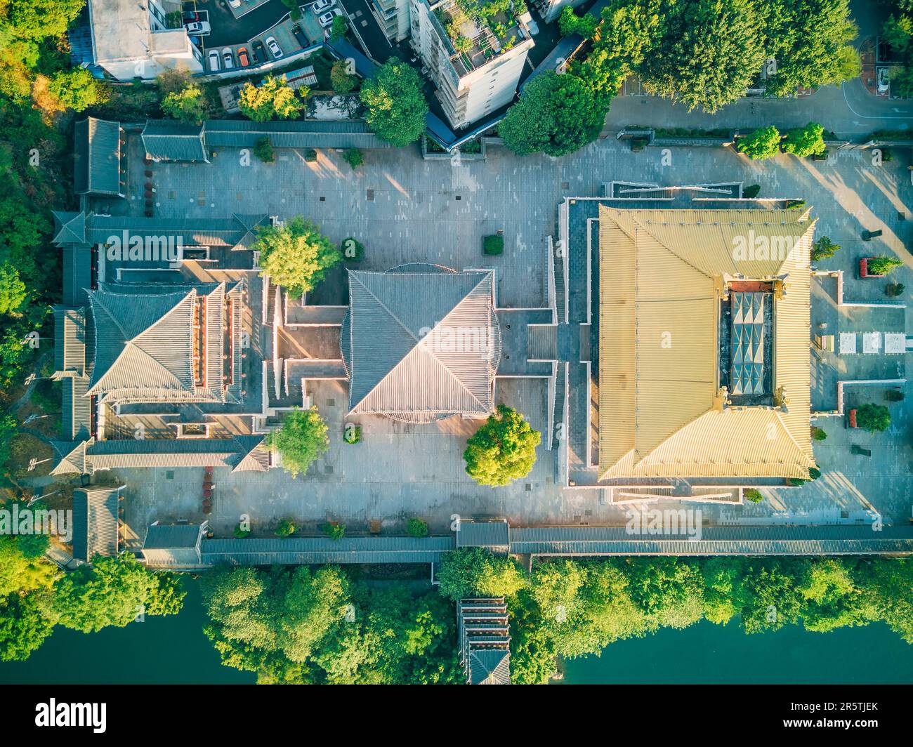 An aerial view of the Chinese-style palace buildings Confucius Temple ...