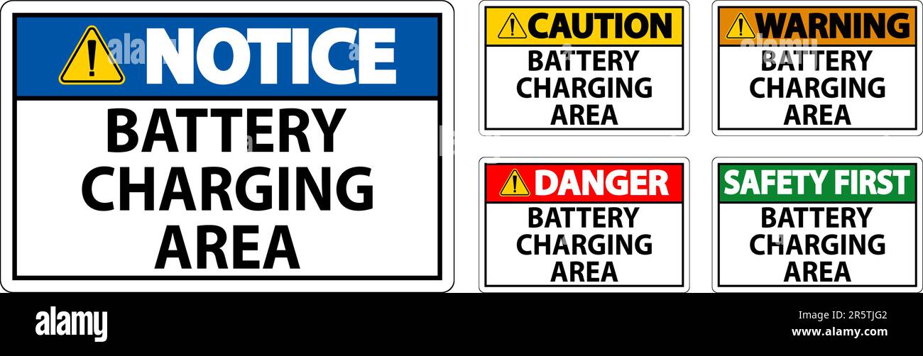 Warning Sign Battery Charging Area On White Background Stock Vector ...