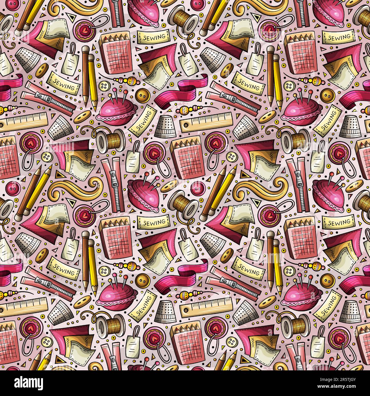 Handmade doodles seamless pattern. Sewing and knitting background ...