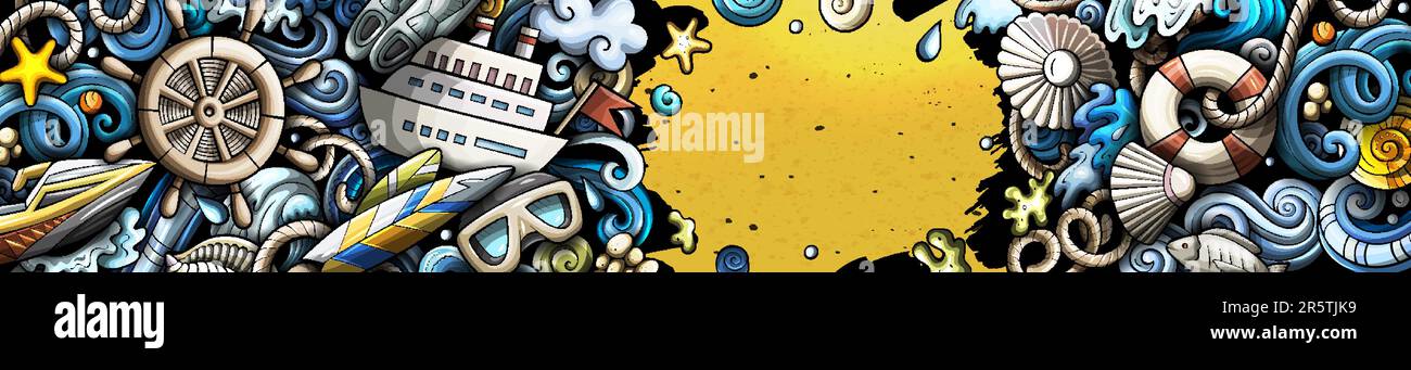 Marine hand drawn doodle banner. Cartoon vector detailed flyer ...
