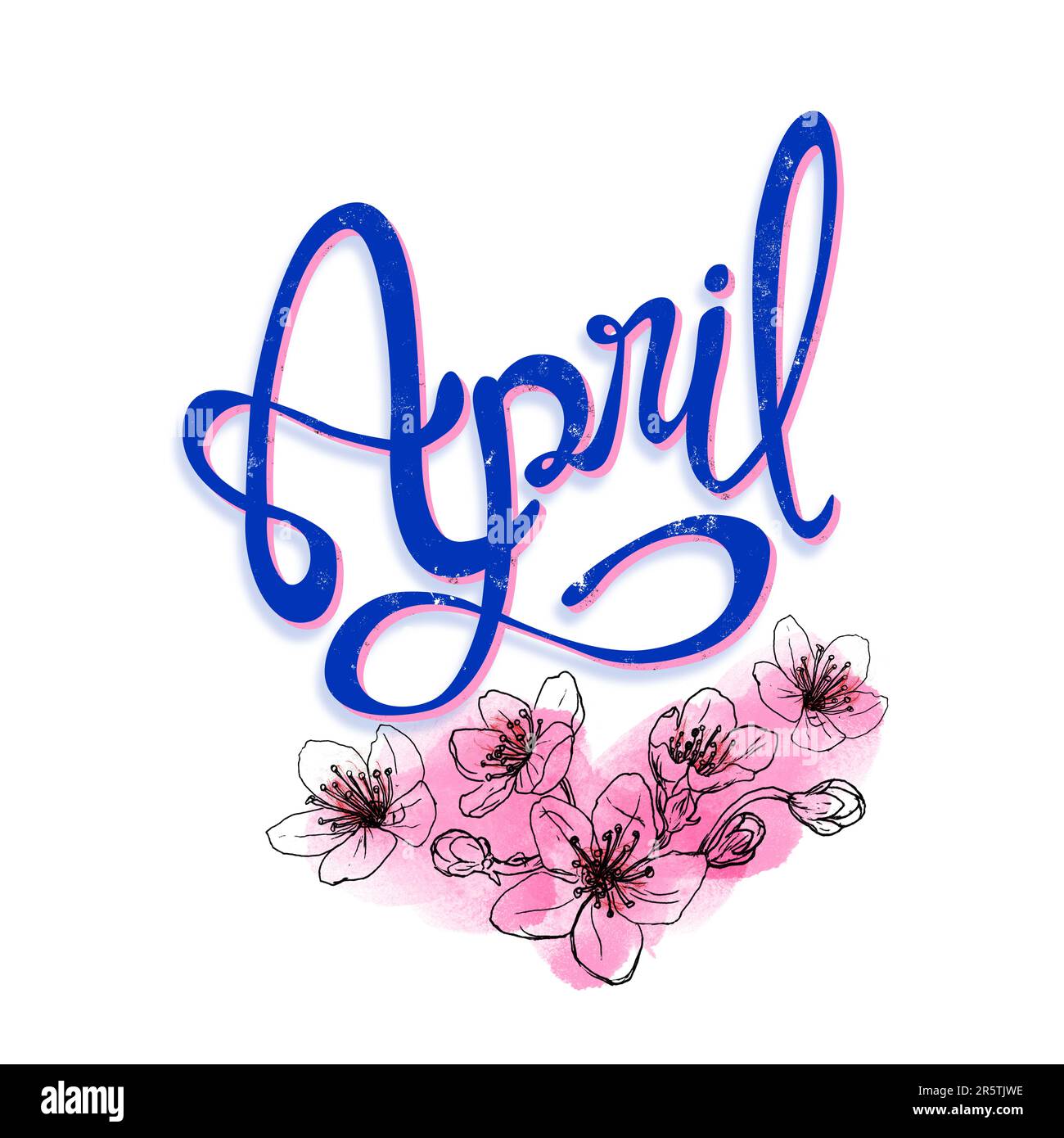 Lettering sign "April". Handwritten lettering sign with floral motifs ...