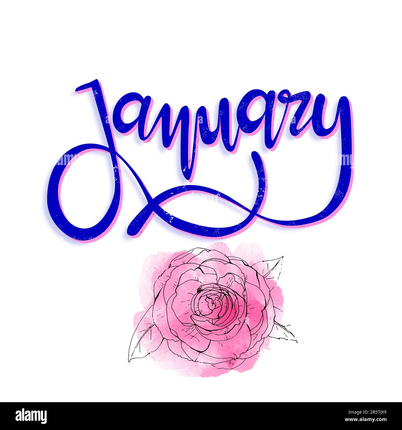 Lettering sign "January". Handwritten lettering sign with floral motifs ...