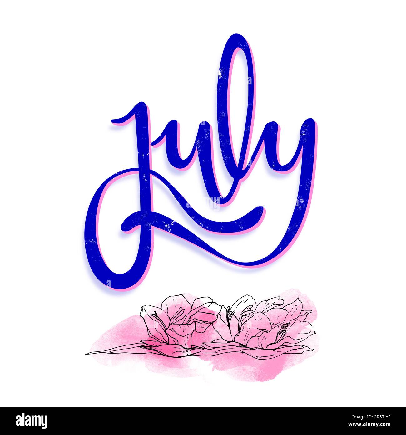 Lettering sign "July". Handwritten lettering sign with floral motifs ...