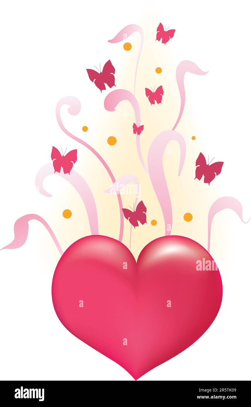 Valentine's heart with butterflies, white background Stock Vector Image ...