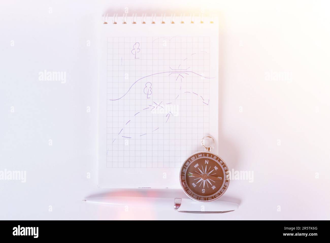 Traveler's notes. A clean notebook with a pen for writing a compass and ...