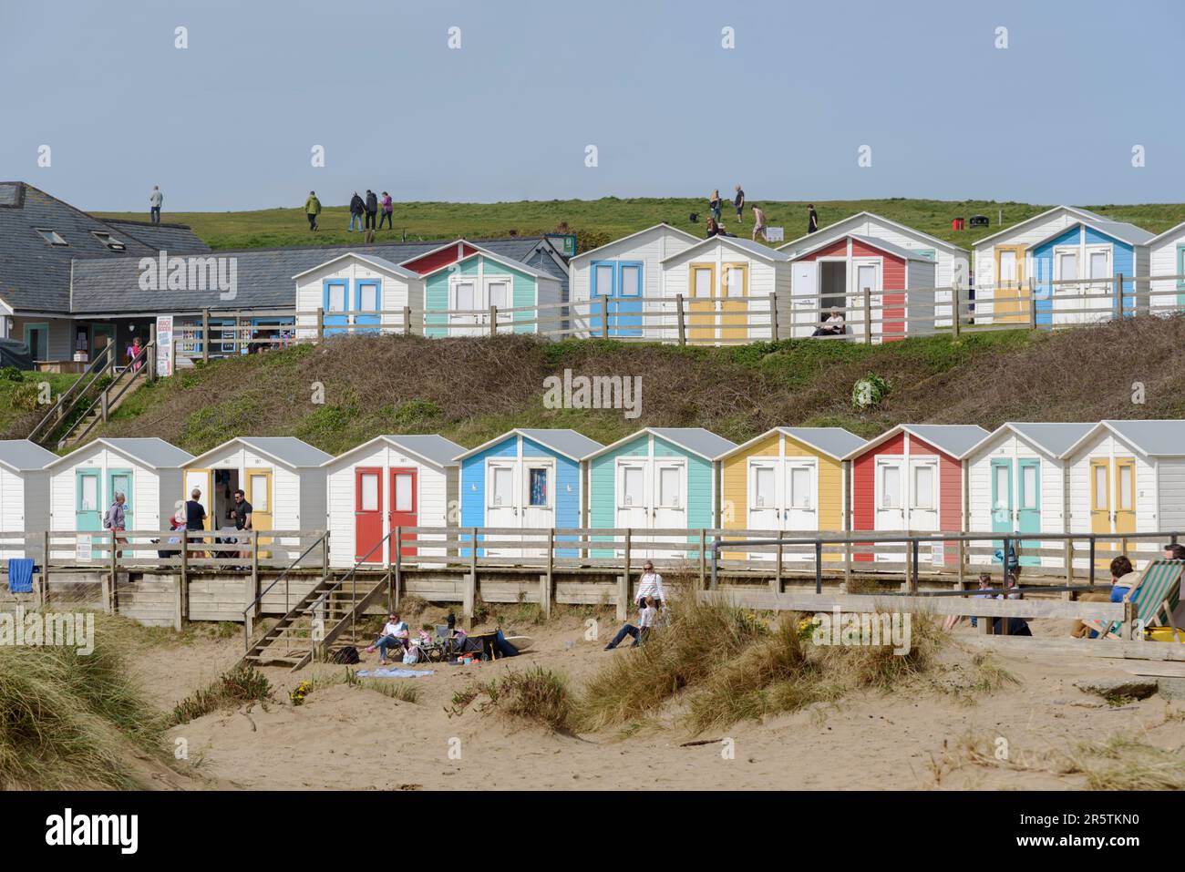 Colourful beach huts on the beach at Bude, Cornwall, England, UK Stock ...