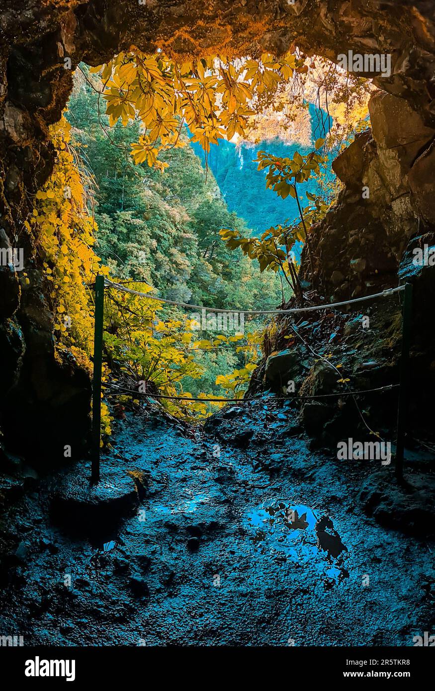 A natural window in the rock tunnel in Madeira Stock Photo - Alamy