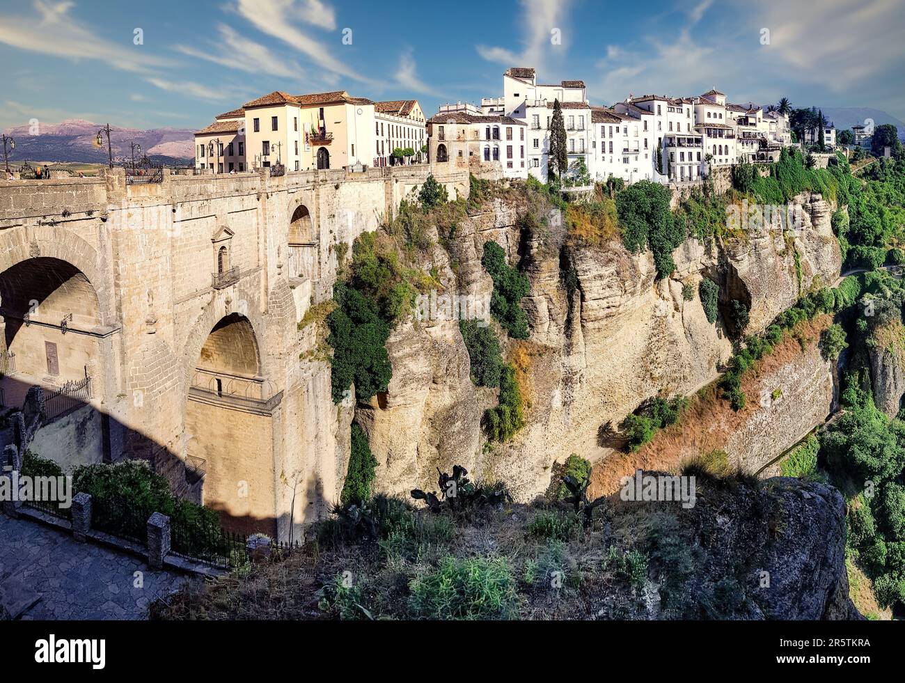 A scenic view of the famous bridge Puente Nuevo of Ronda in Spain Stock ...