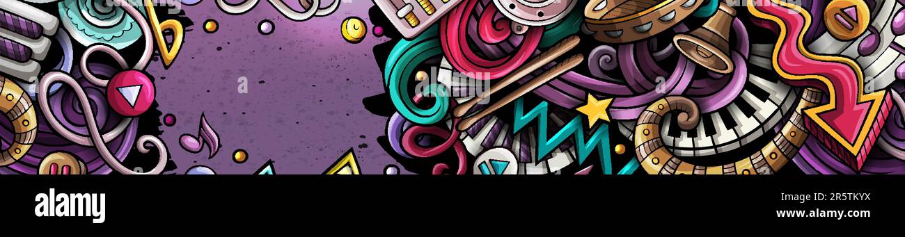 Music hand drawn doodle banner. Cartoon vector detailed flyer ...