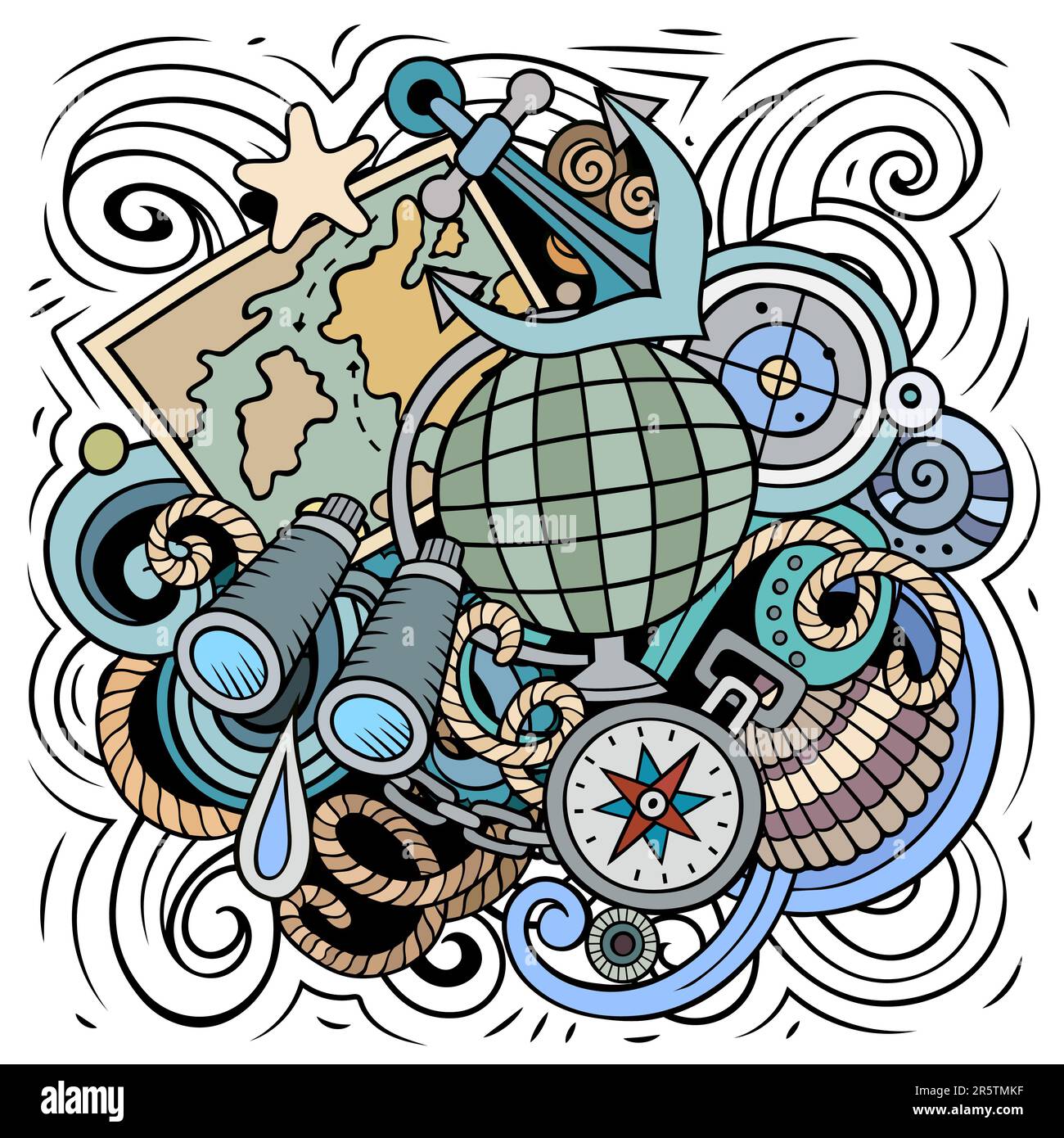 Nautical cartoon vector illustration. Colorful detailed composition ...