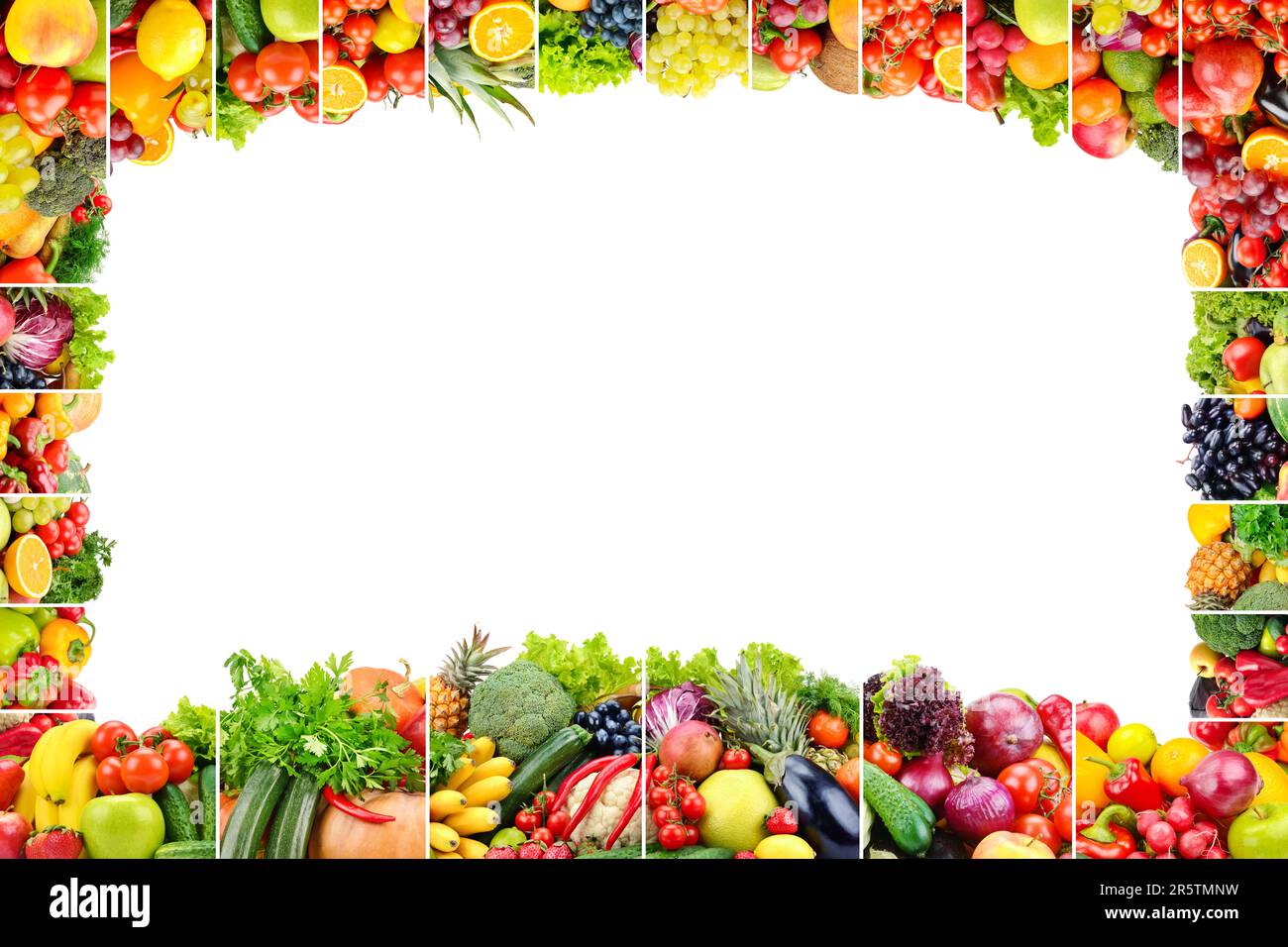 Collage in form frame divided by lines isolated on white background ...