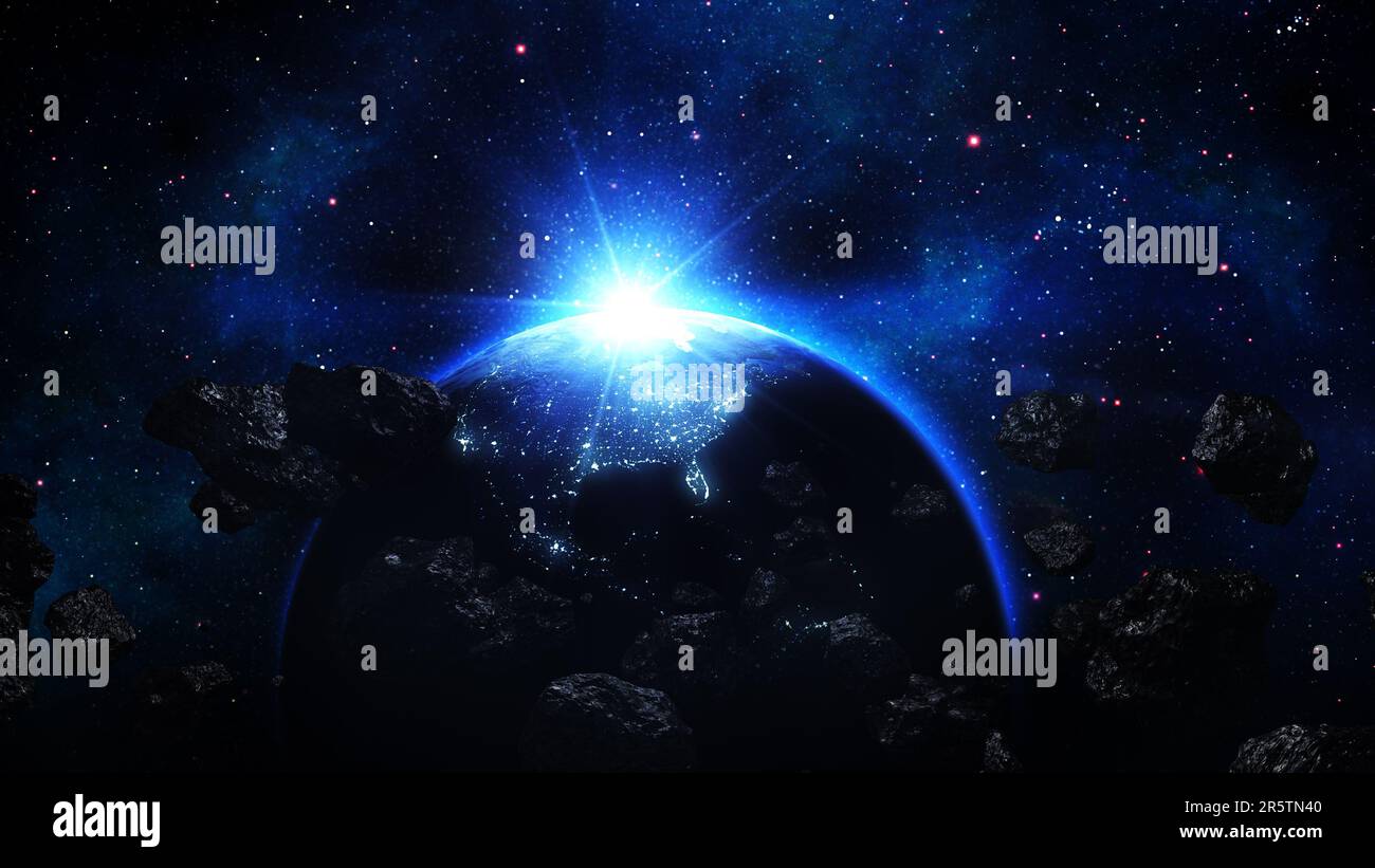 A three-dimensional illustration of the Earth with several rocky ...