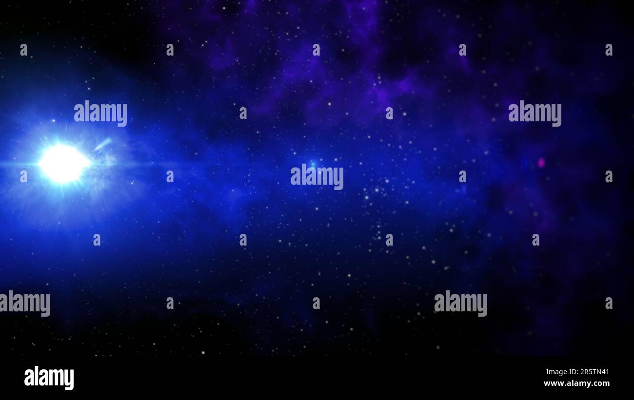 An animated star field with a bright white and blue light radiating ...
