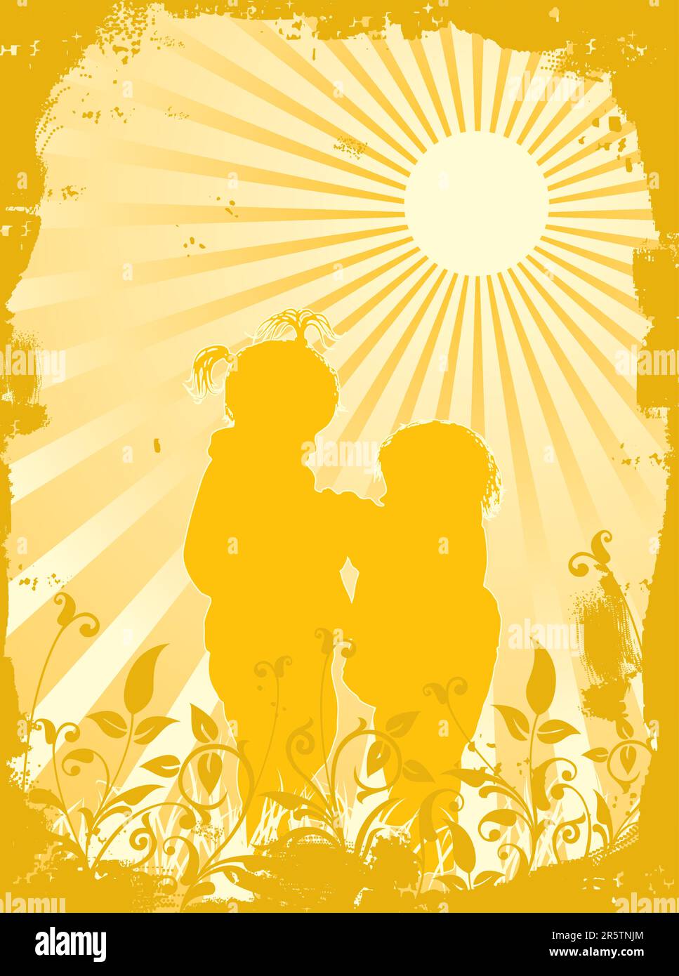 Silhouettes of children in beams of the sun, vector illustration Stock ...