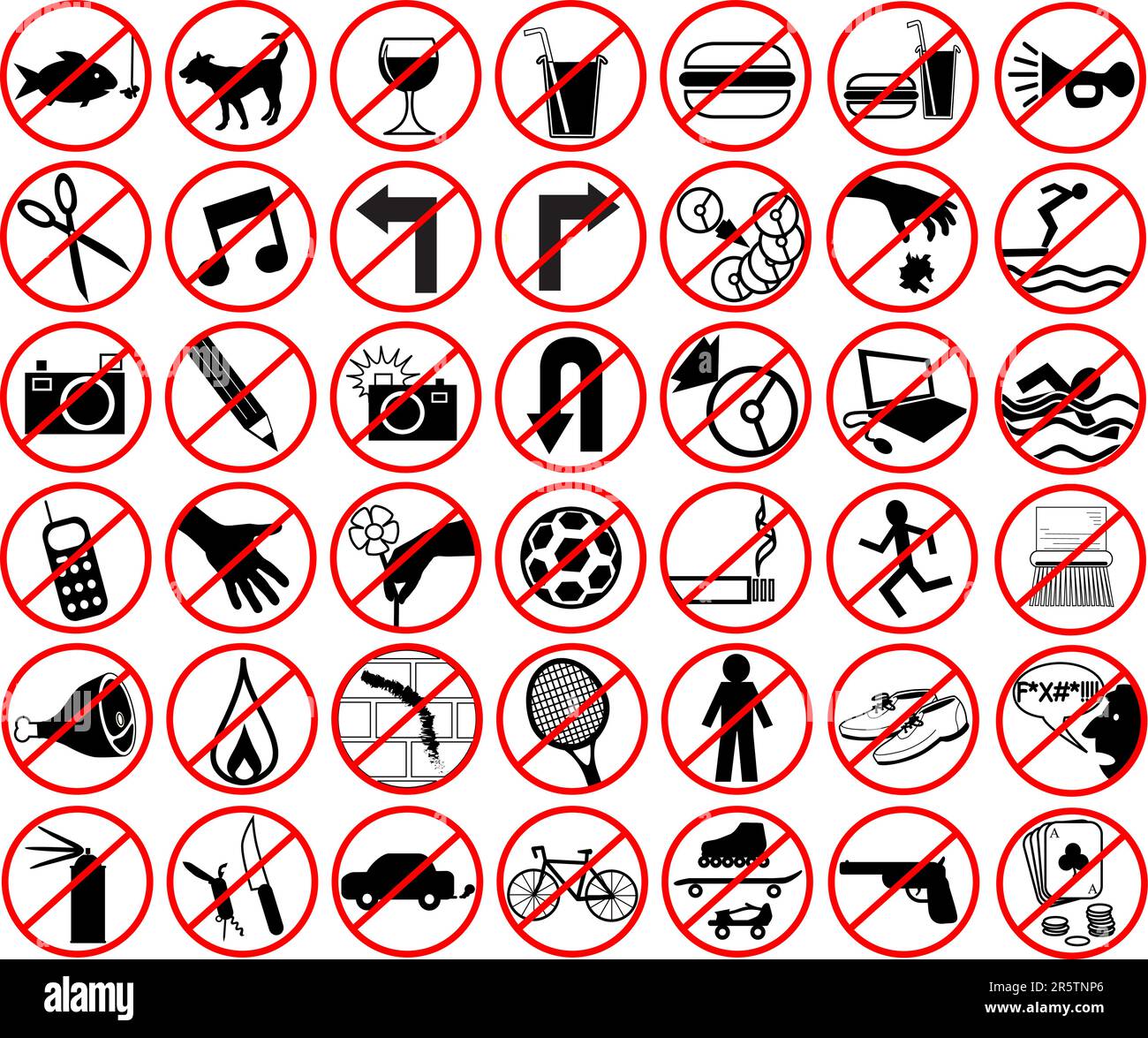 Set of editable vector icons of forbidden activities Stock Vector Image ...