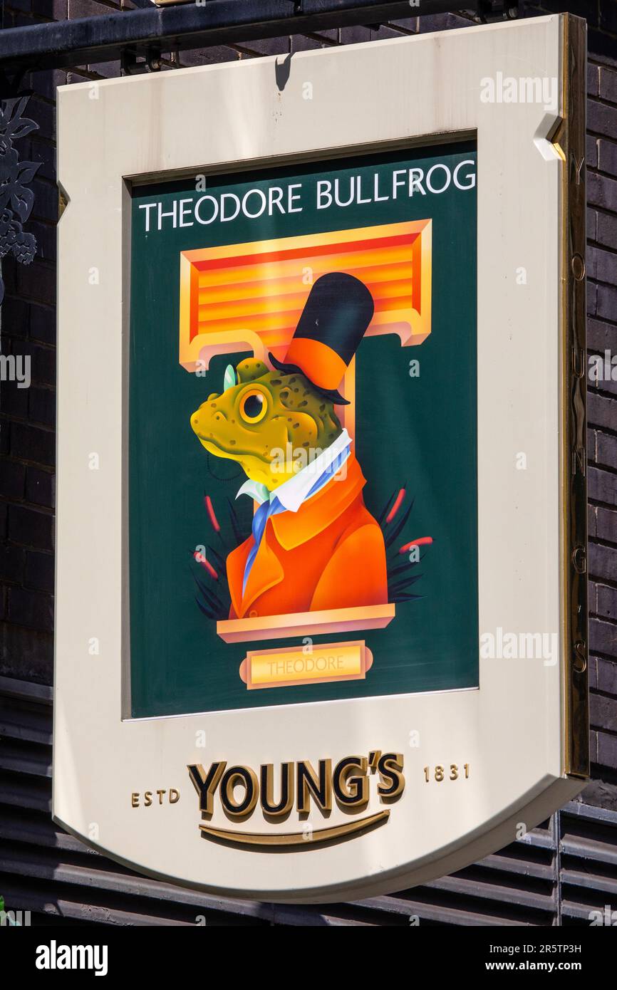 London, UK - April 20th 2023: The traditional hanging signboard on the ...