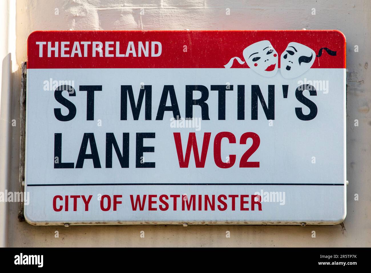 London, UK - April 20th 2023: A street sign for St. Martins Lane in ...