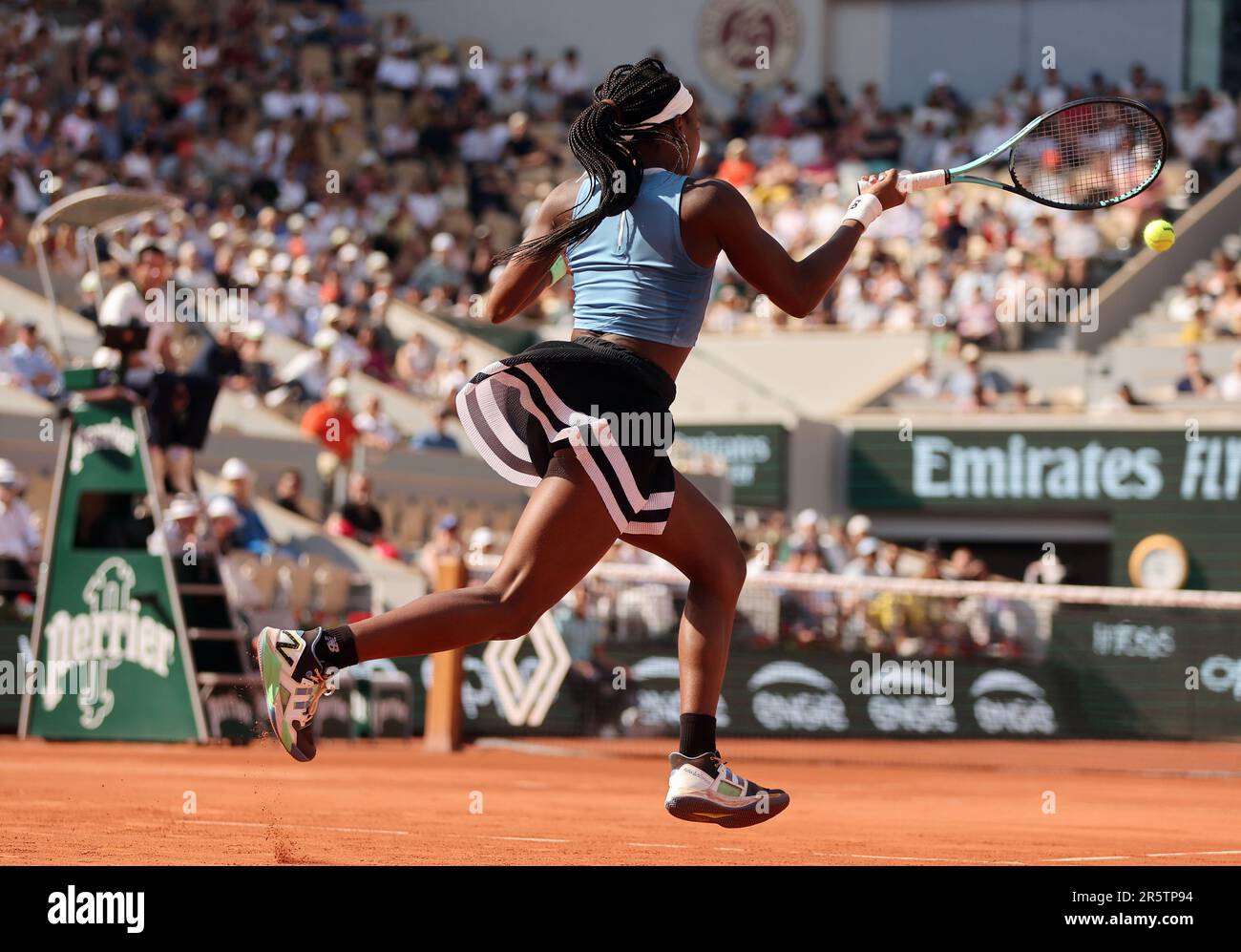 Paris, France. 05th June, 2023. Sixth-seeded Coco Gauff of the US plays against Anna Karolina ...