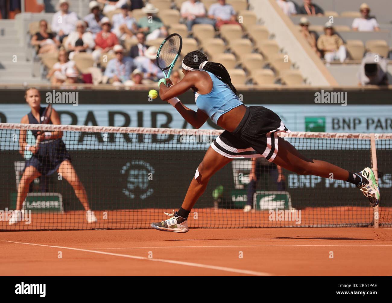 Paris, France. 05th June, 2023. Sixth-seeded Coco Gauff of the US plays against Anna Karolina ...
