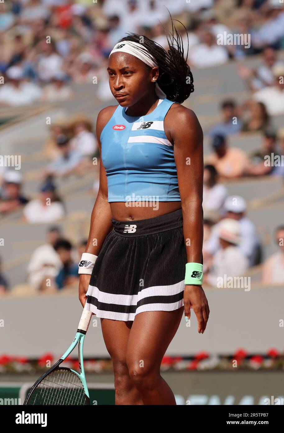 Paris, France. 05th June, 2023. Sixth-seeded Coco Gauff of the US plays against Anna Karolina ...