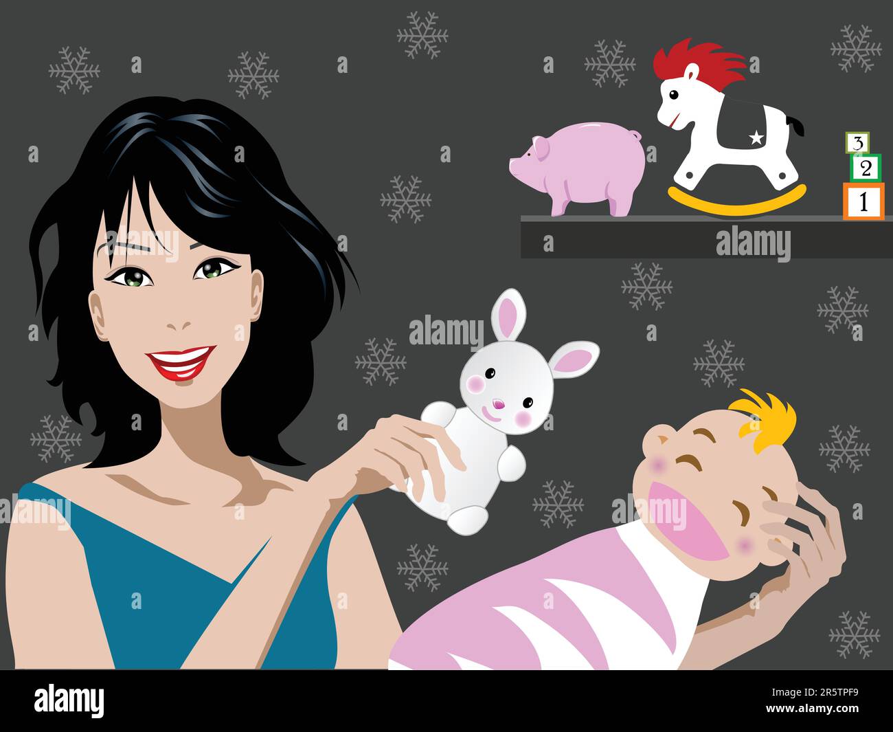 illustration of mom holding baby toys on the wall Stock Vector Image ...