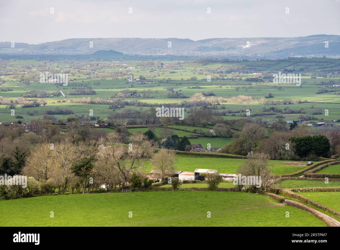 The view across the Somerset Levels to the Mendip Hills from ...