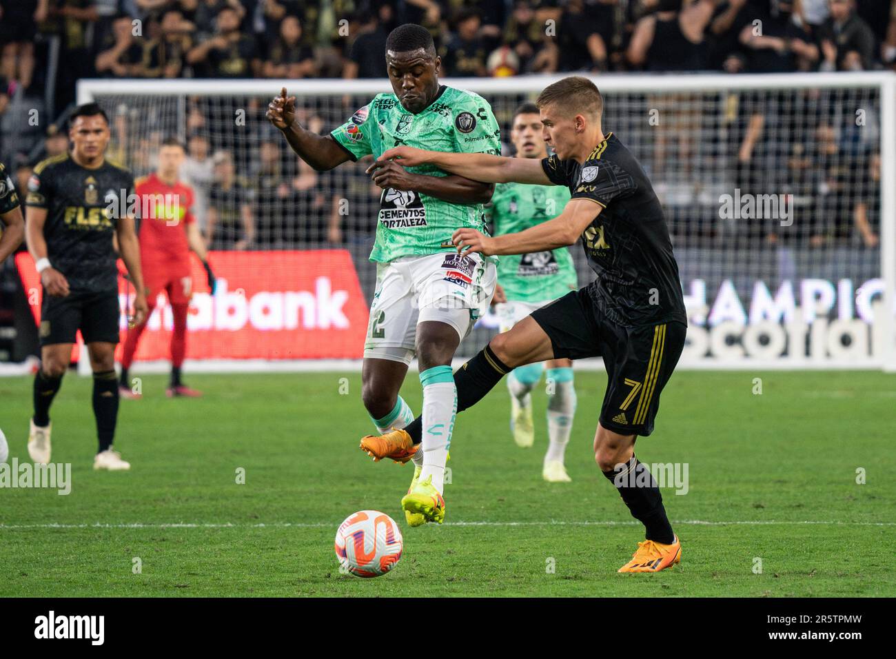 Club León forward Joel Campbell (12) and LAFC forward Stipe Biuk (7 ...