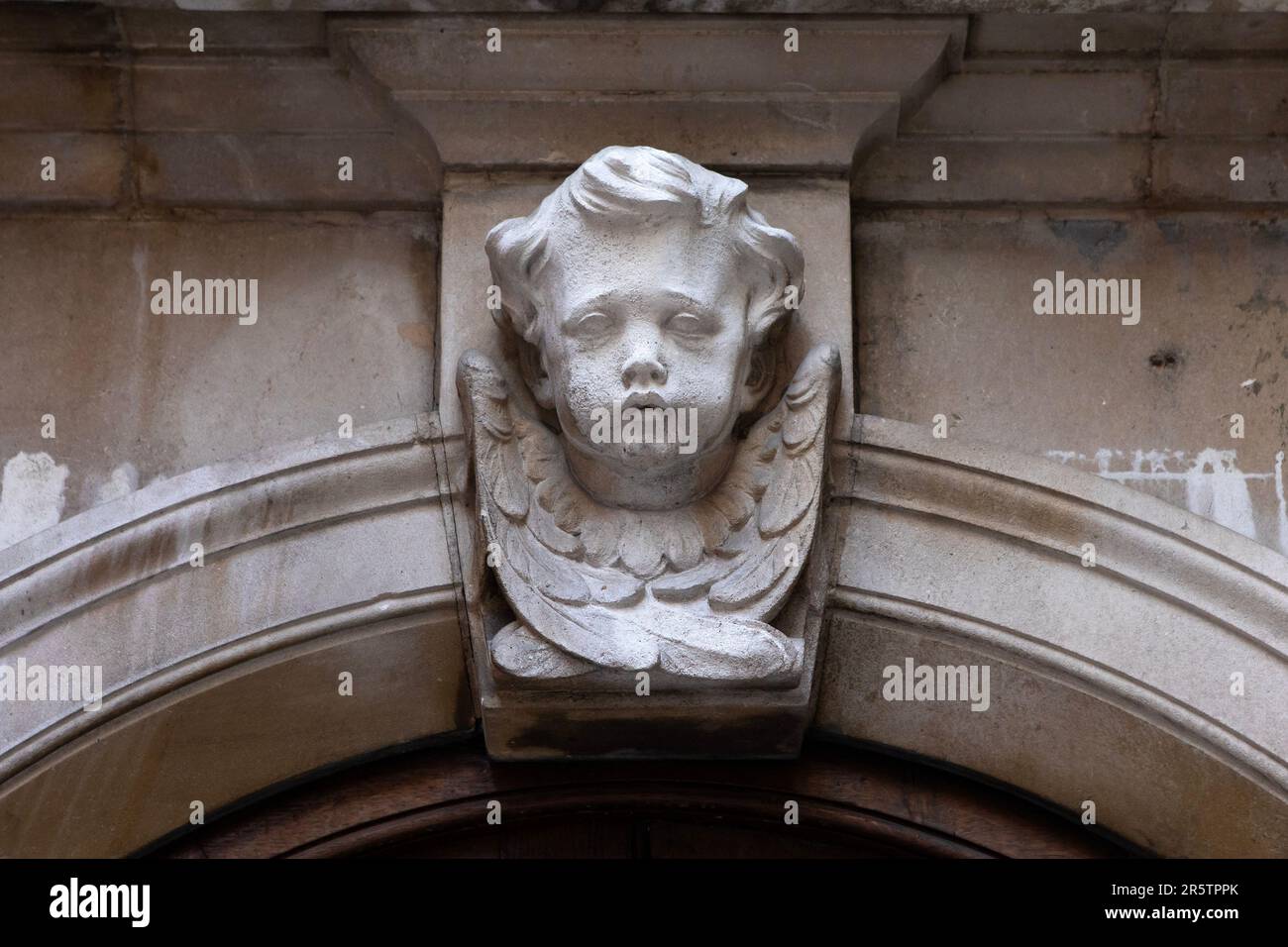 London, UK - April 20th 2023: Sculpture on the exterior of St. Mary ...