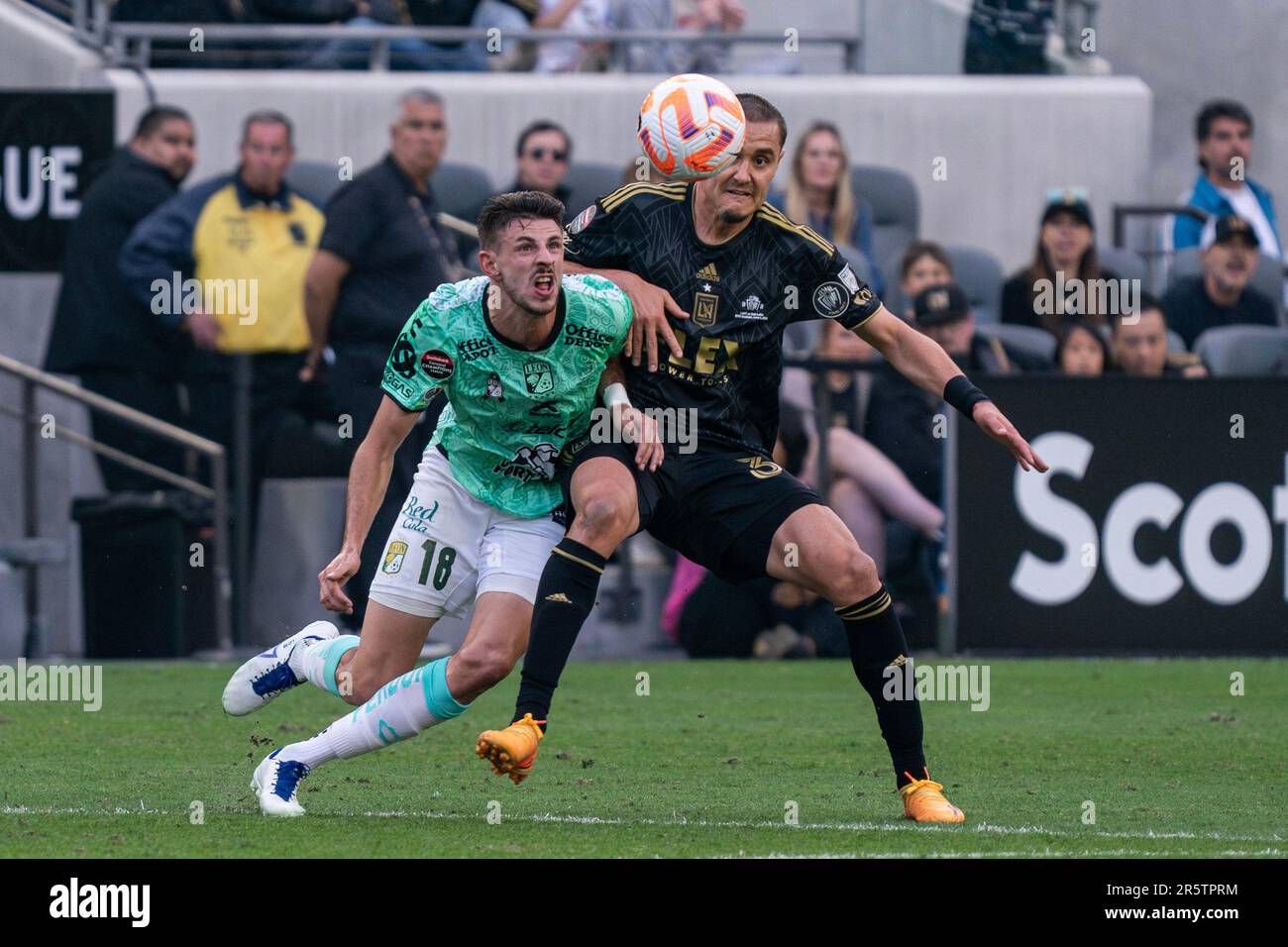 LAFC defender Aaron Long (33) and Club León forward Lucas Di Yorio (18 ...
