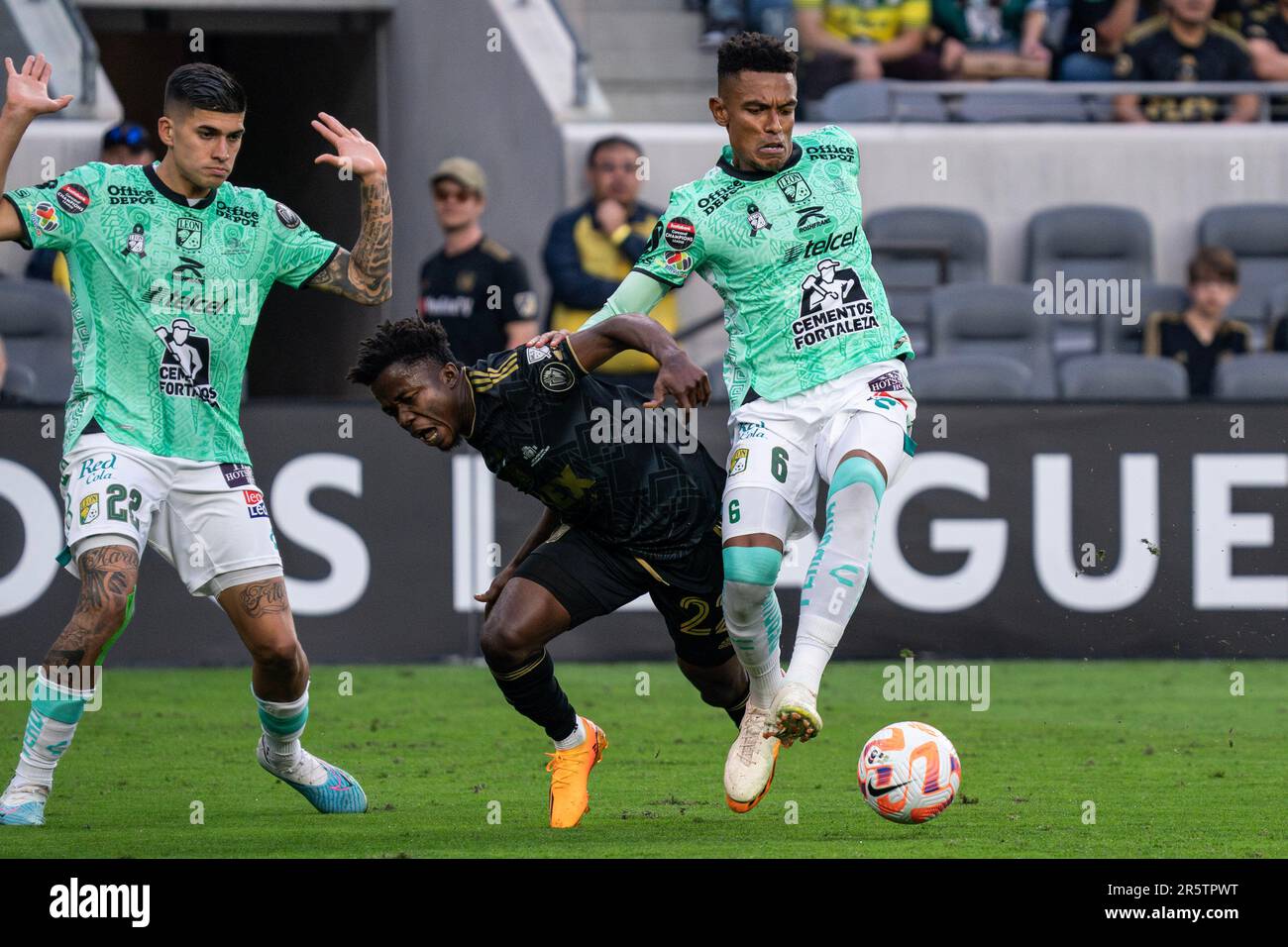 Club León defender William Tesillo (6) foulsLAFC forward Kwadwo Opoku ...