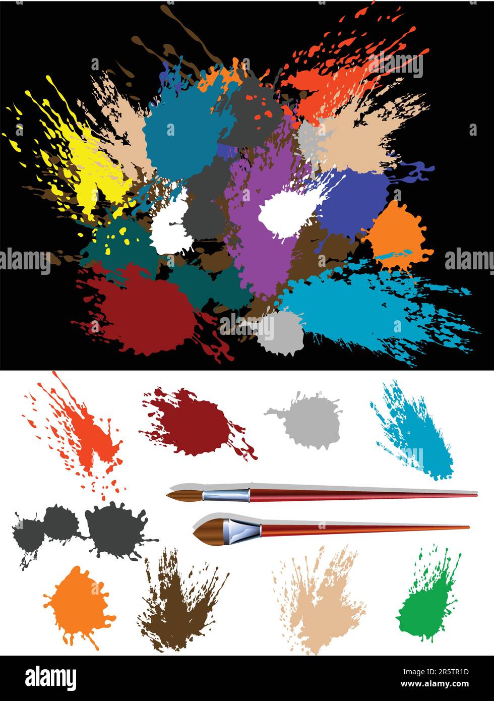 These are colorful vector splats silhouette and two brush Stock Vector ...