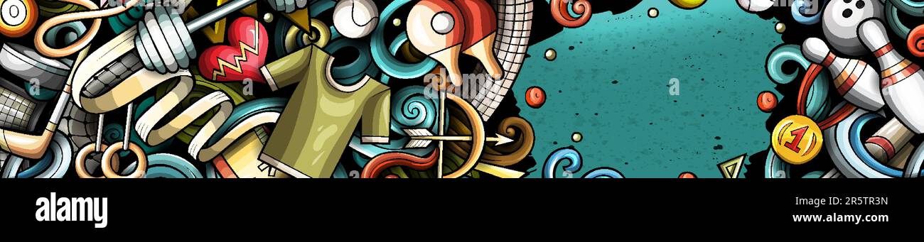 Sports hand drawn doodle banner. Cartoon detailed flyer. Athletic ...