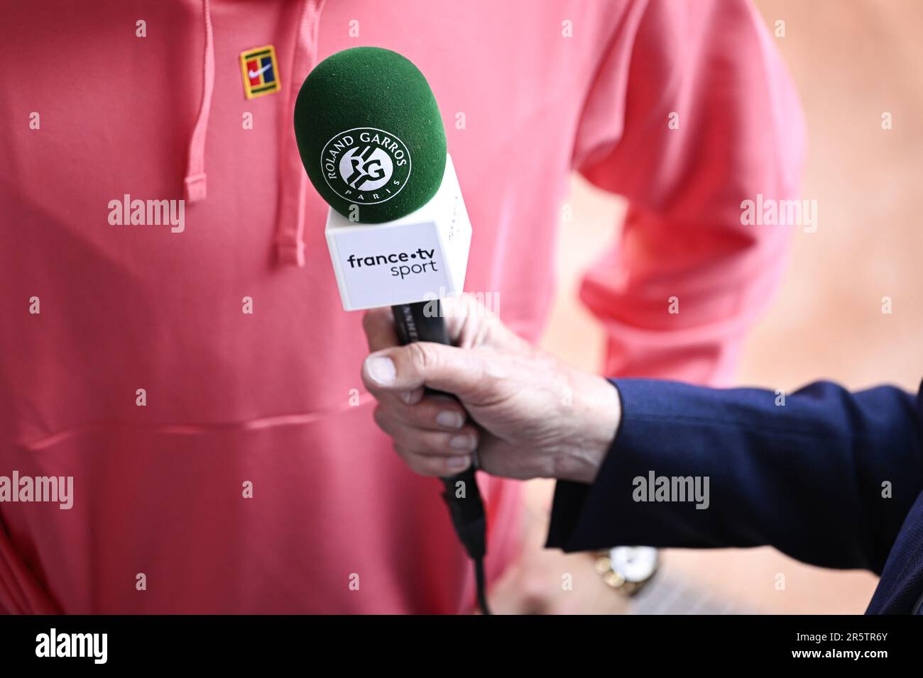 Illustration picture shows a microphone (mic, mike micro) of French TV ...