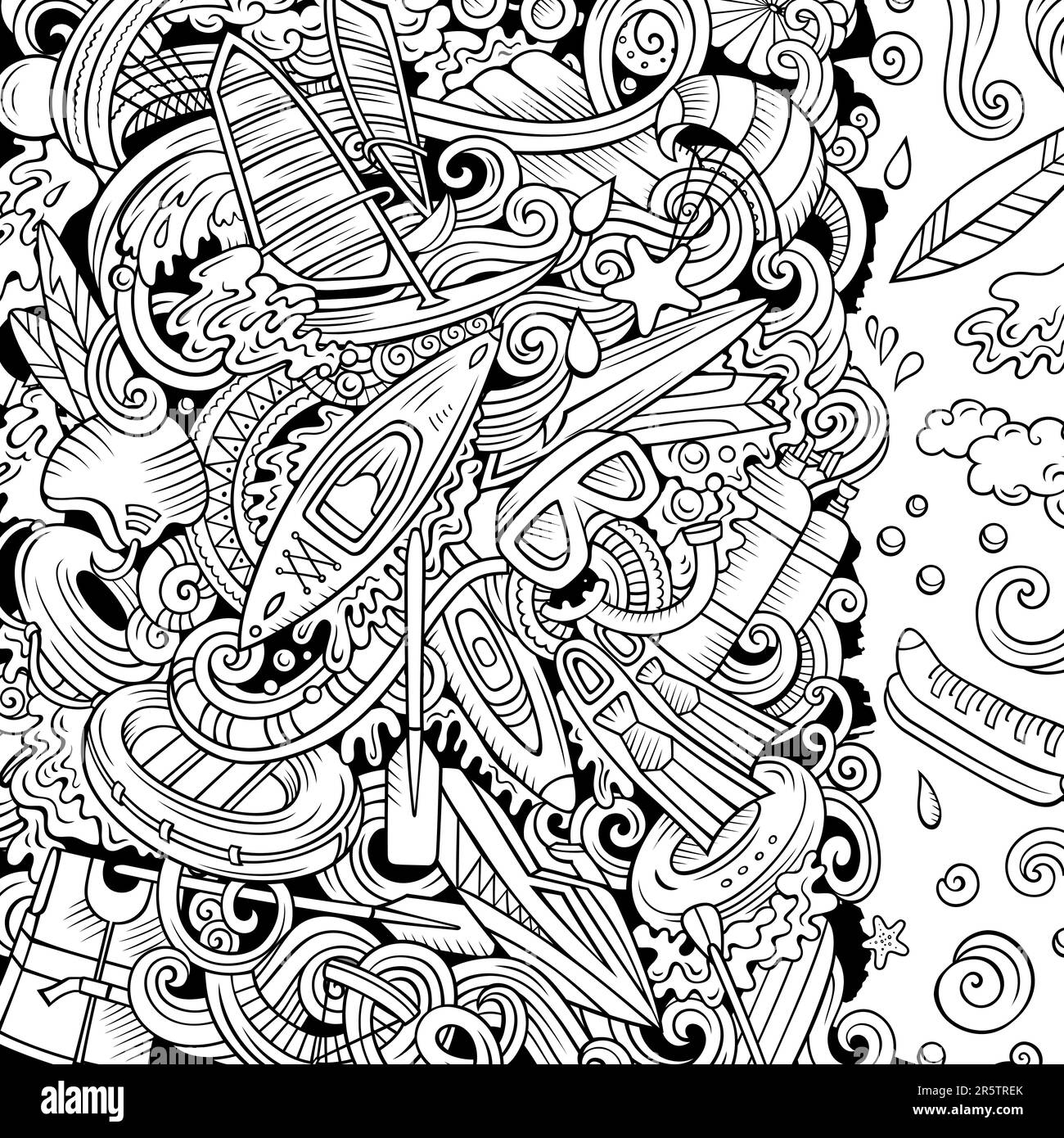 Water Sports vector doodles frame. Summer activities border design ...