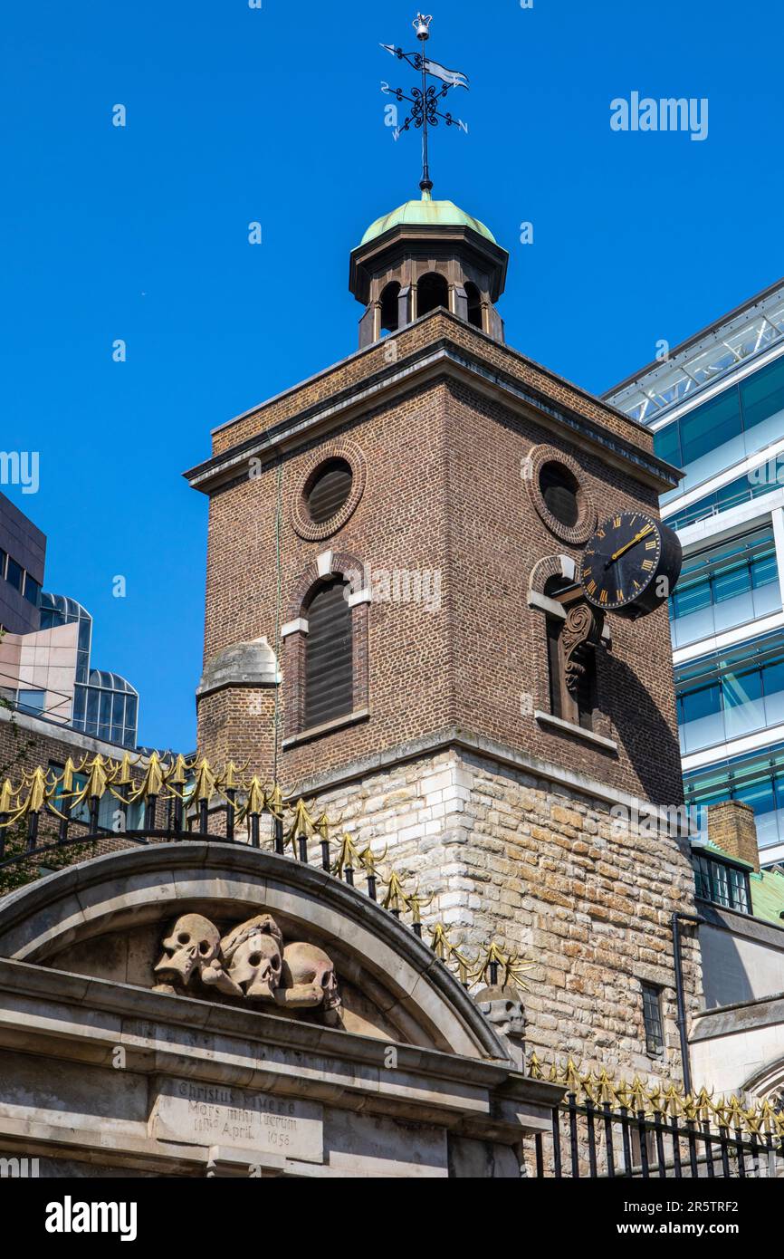 The tower and gateway of the historic St. Olaves Church, located on ...