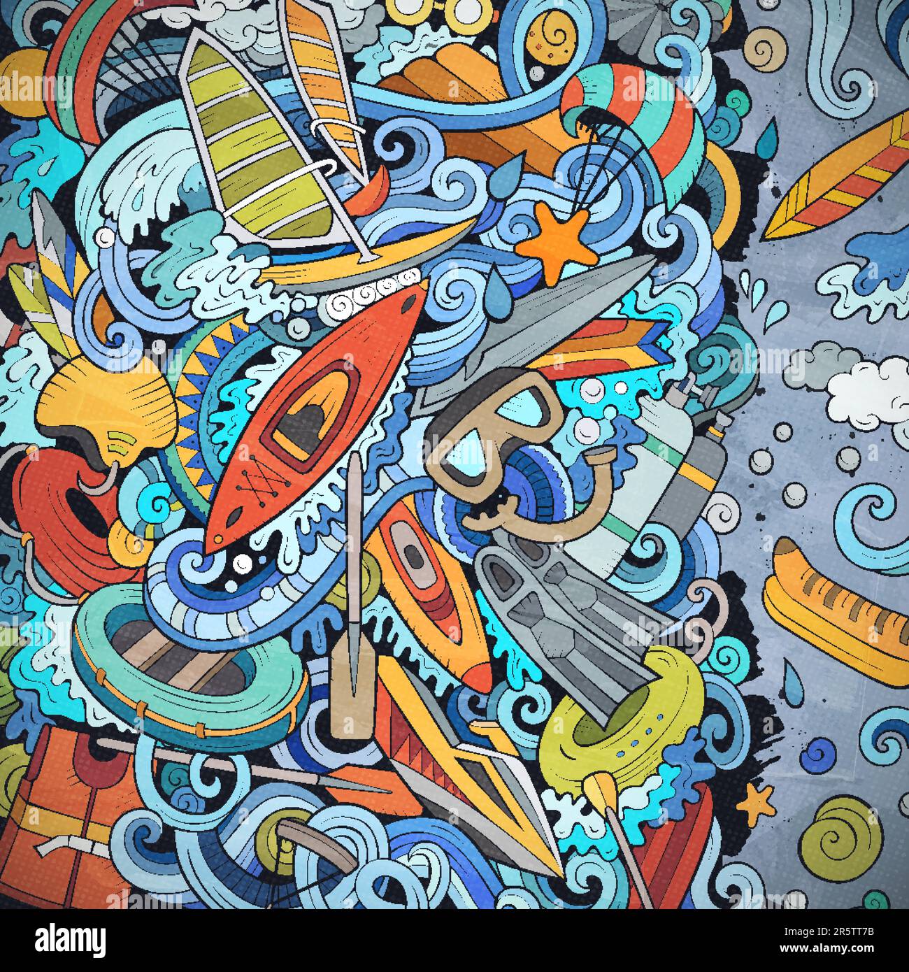 Water Sports vector doodles frame. Summer activities border design ...