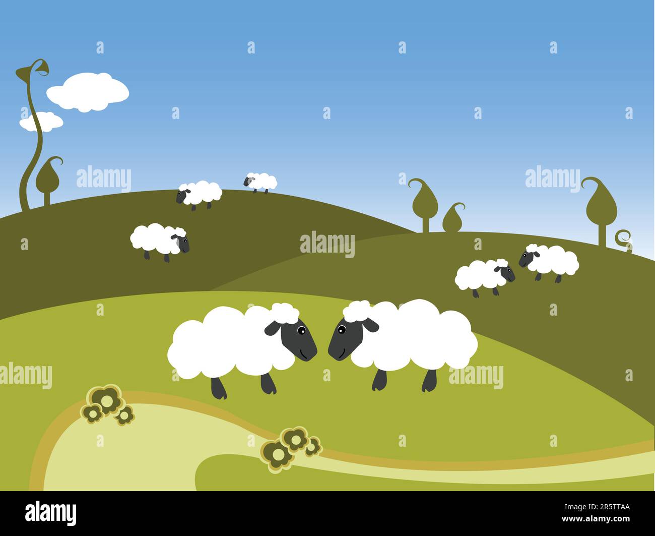 illustration of black sheeps on a hill Stock Vector Image & Art - Alamy