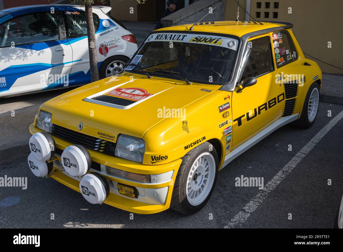 The front view of a yellow Renault 5 turbo on the street Stock Photo ...