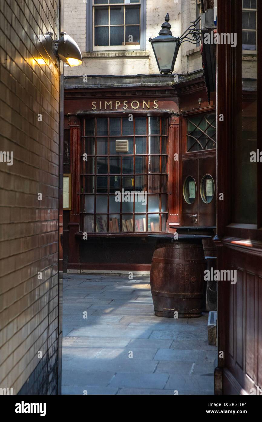 London, UK - April 17th 2023: Exterior of the historic Simpsons Tavern ...