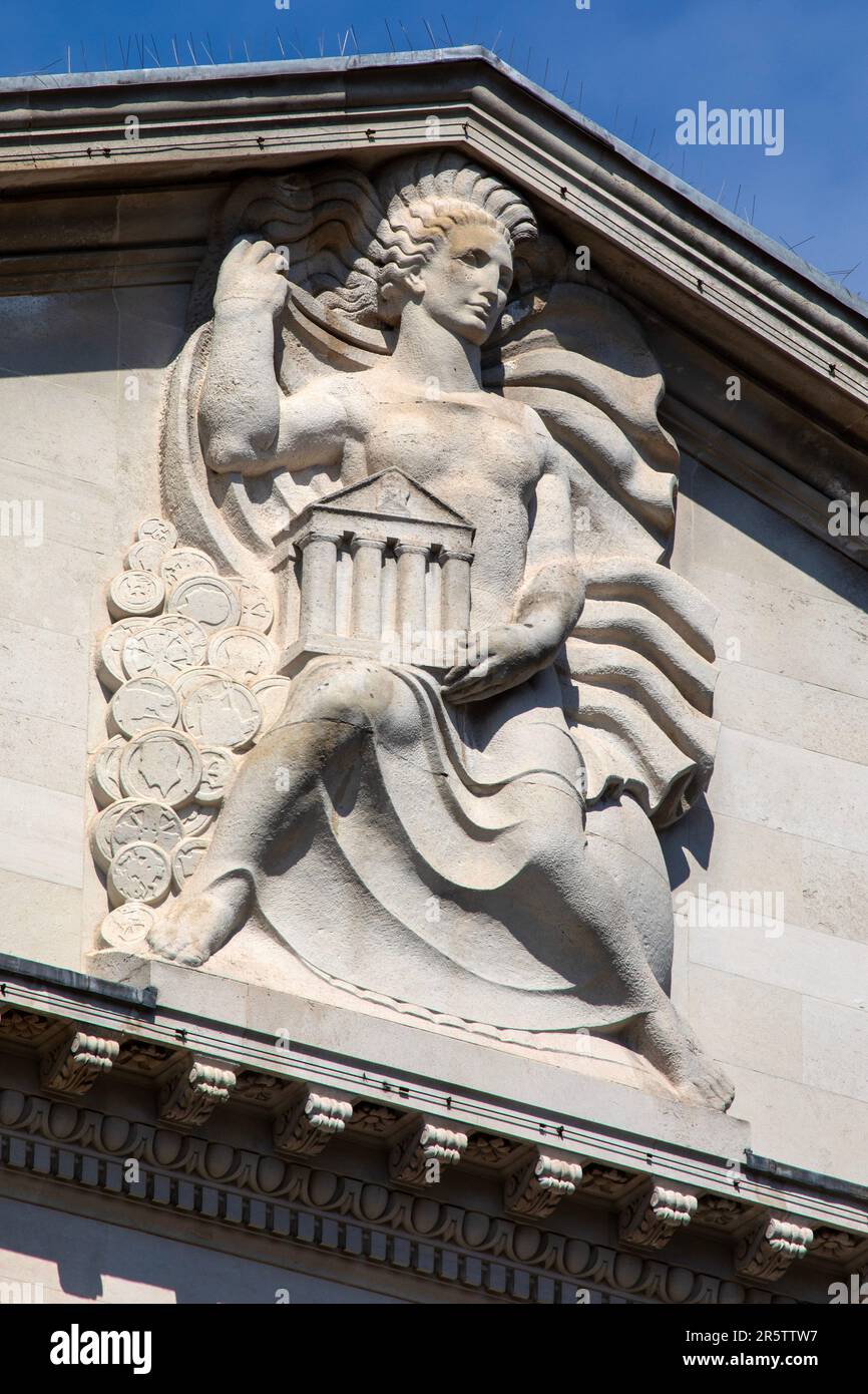 London, UK - April 17th 2023: Exterior detail of the magnificent Bank ...