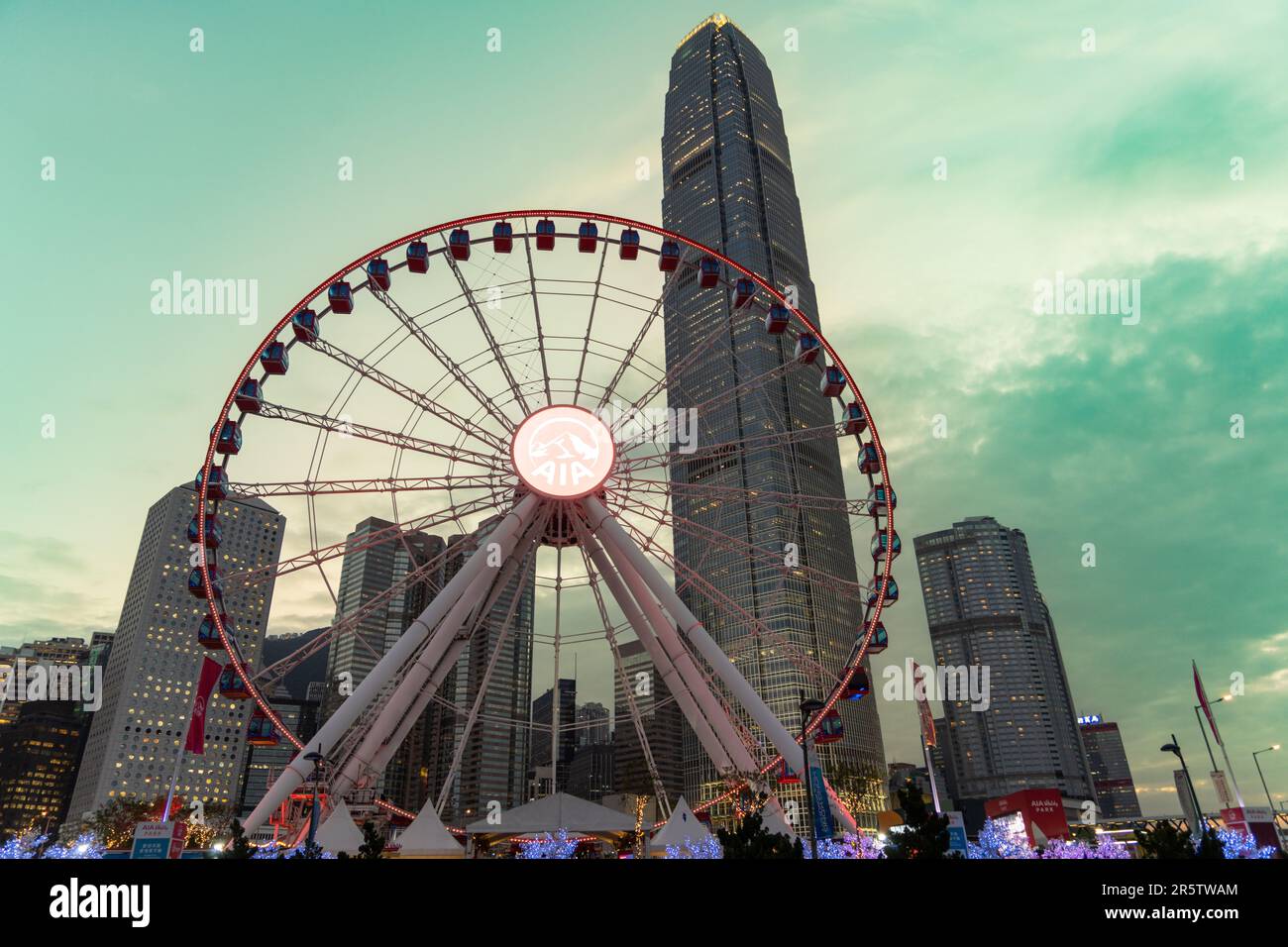 a low angle of The AIA Observation Wheel in central Waterfront Hong ...