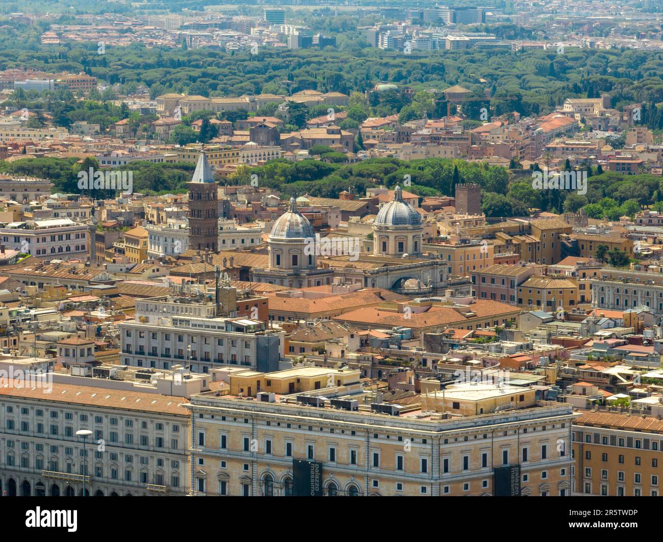 An aerial view of the city of Rome, Italy, with the iconic tower in the ...