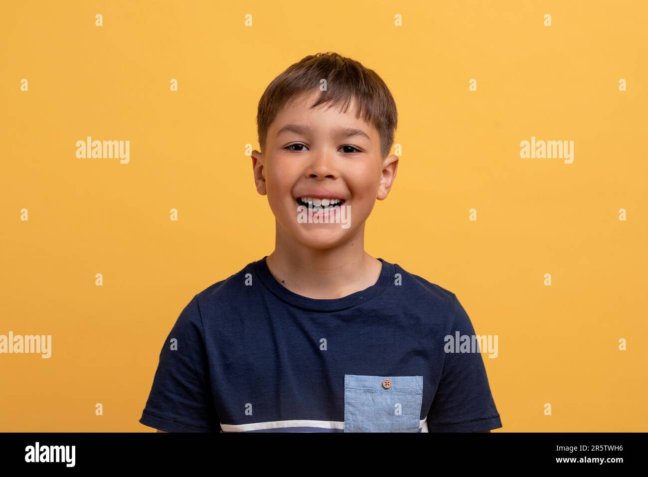 Photo portrait of cute little boy with toothy beaming smile Stock Photo ...