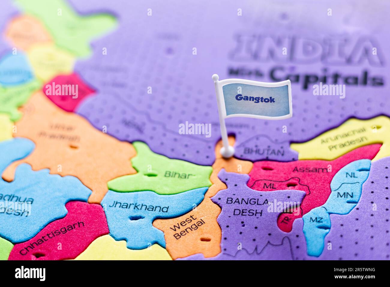 Selective focus on Gangtok - the capital city of Sikkim on an Indian ...