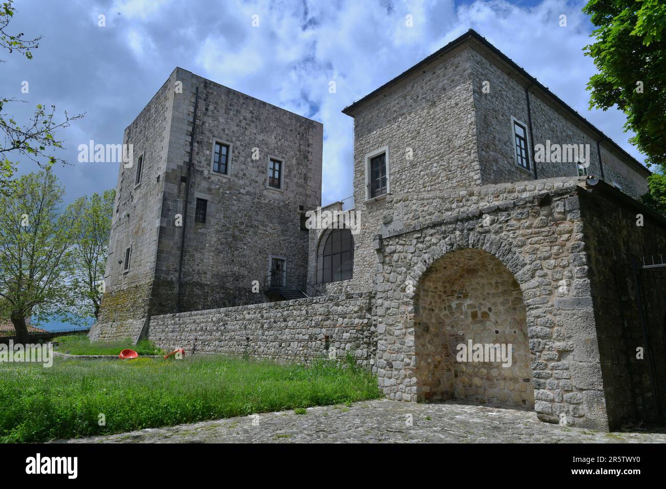 The walls of a medieval castle in a village in the province of Avellino ...