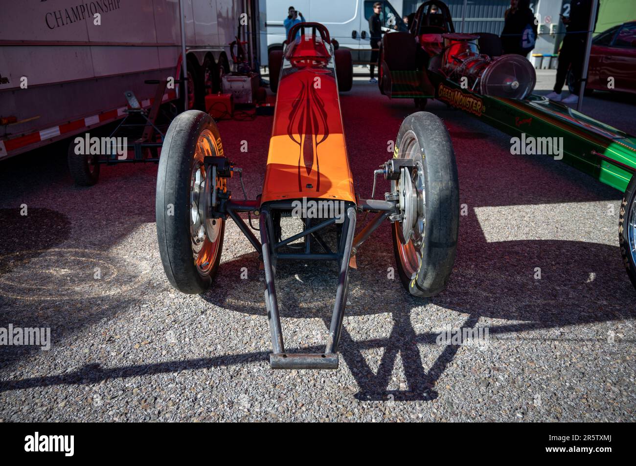 Detail of the front wheels and brakes of a dragster Stock Photo - Alamy